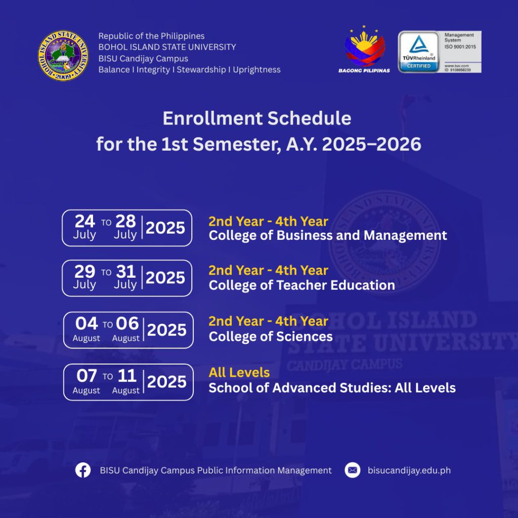 Enrollment Advisory – First Semester A.Y. 2025-2026 | Bohol Island ...